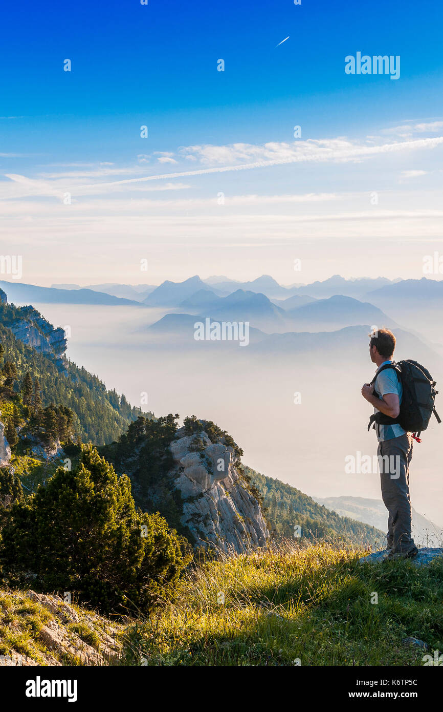 France, Savoie, Regional Nature Park of Chartreuse, hiking to the Croix ...