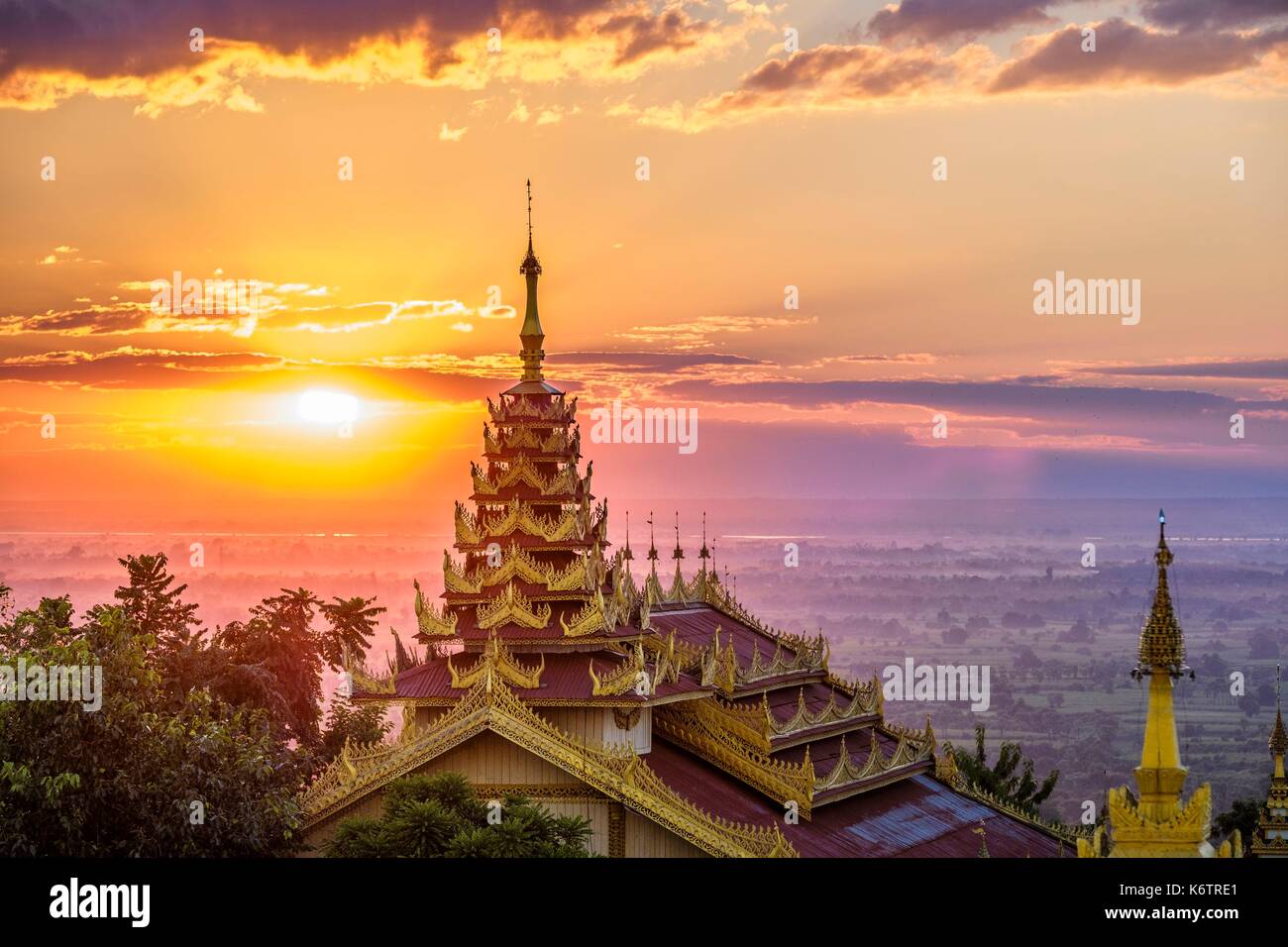 Myanmar (Burma), Sagaing region, Monywa, sunset from the hill of Maha ...