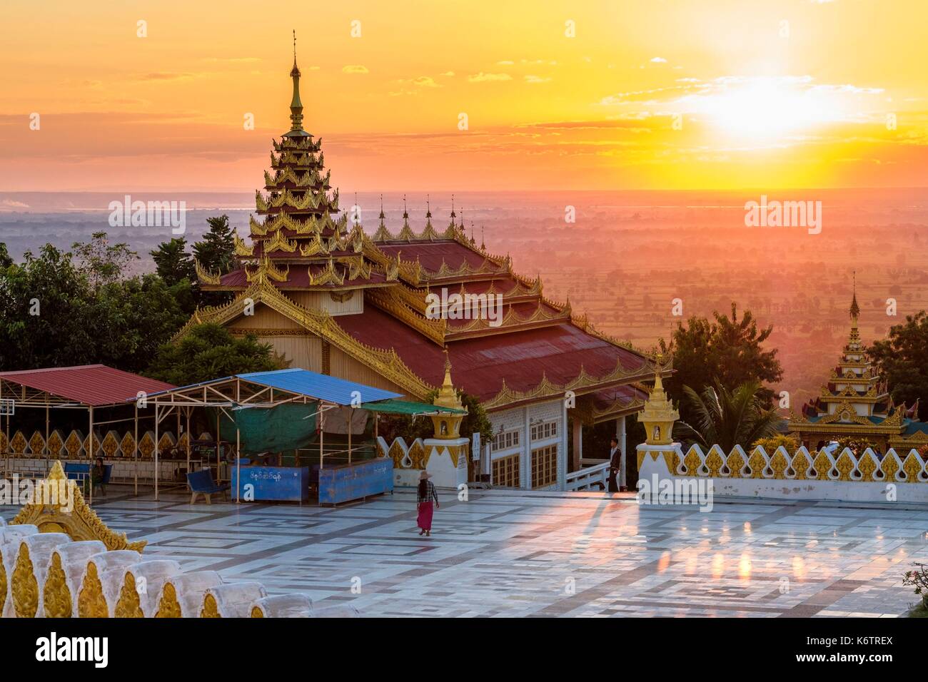 Myanmar (Burma), Sagaing region, Monywa, sunset from the hill of Maha ...
