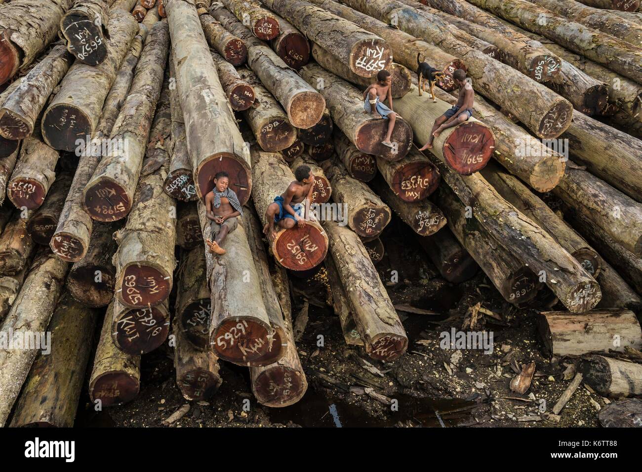 Papua New Guinea, Vanimo province, kids playing in the middle of ...