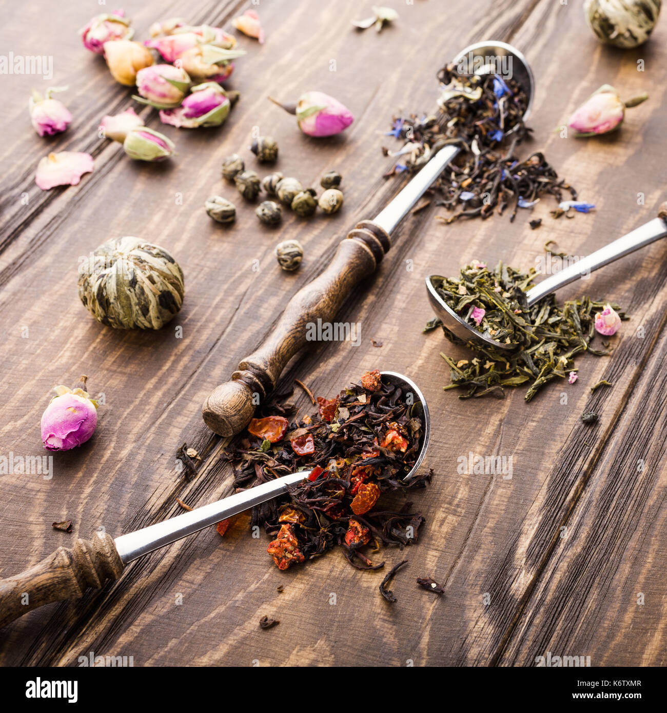 Background with different types of tea leaves Stock Photo - Alamy
