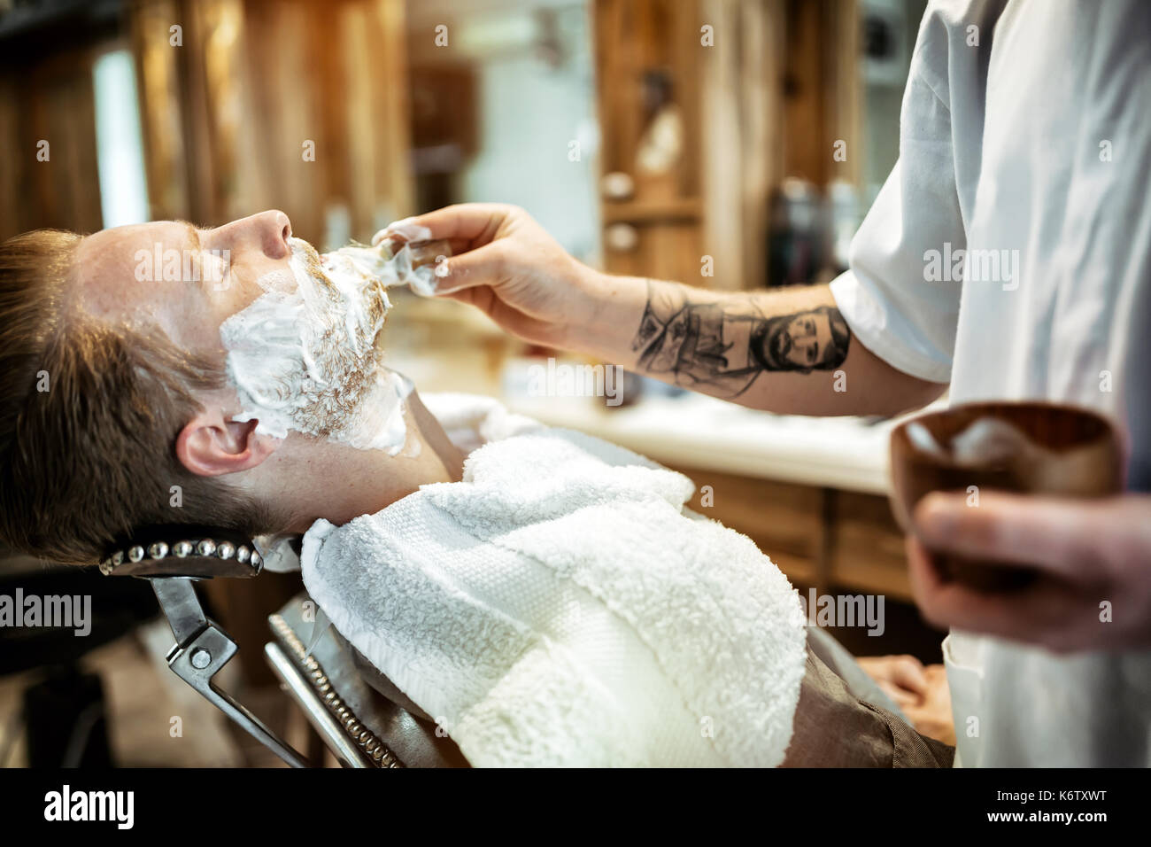 Retro shaving with foam Stock Photo - Alamy