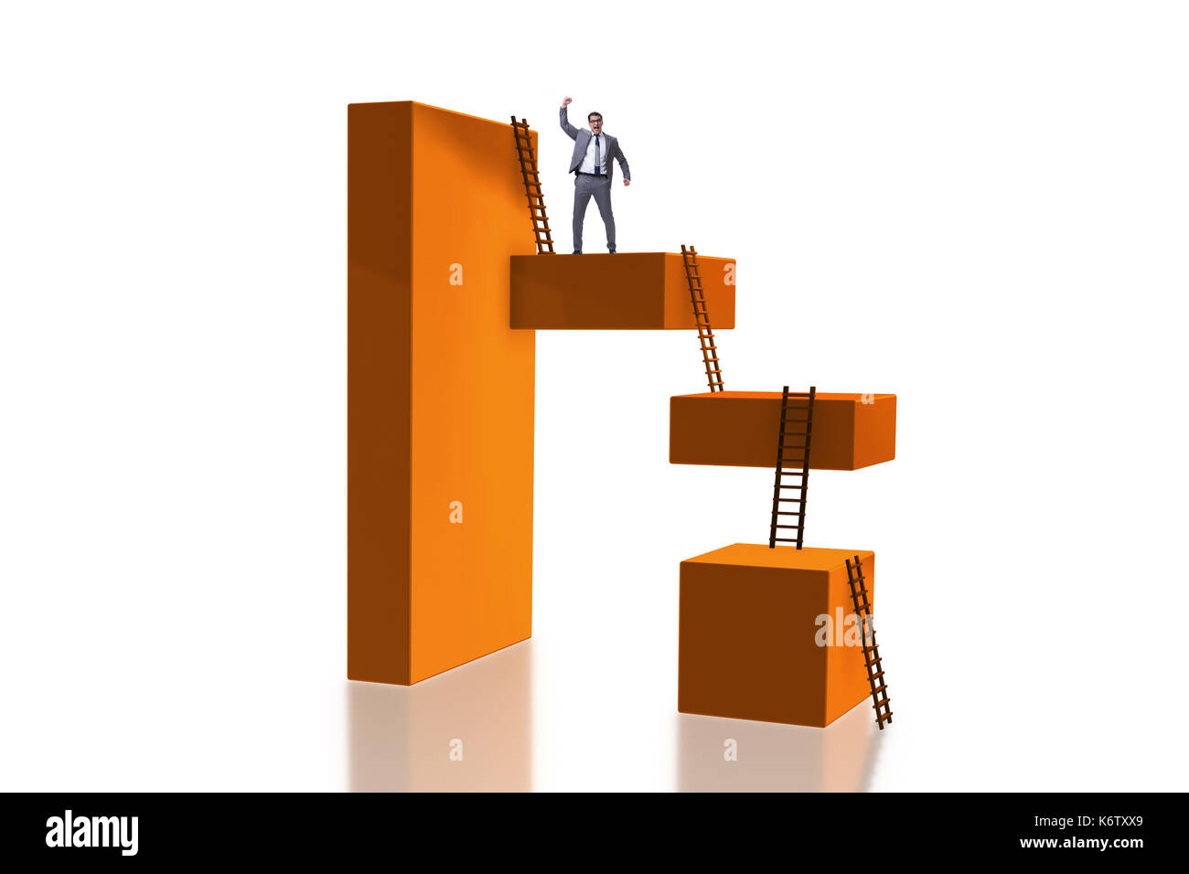 Businessman on top of block isolated on white Stock Photo - Alamy