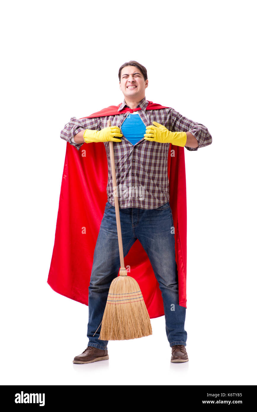 Super hero cleaner isolated on white Stock Photo - Alamy