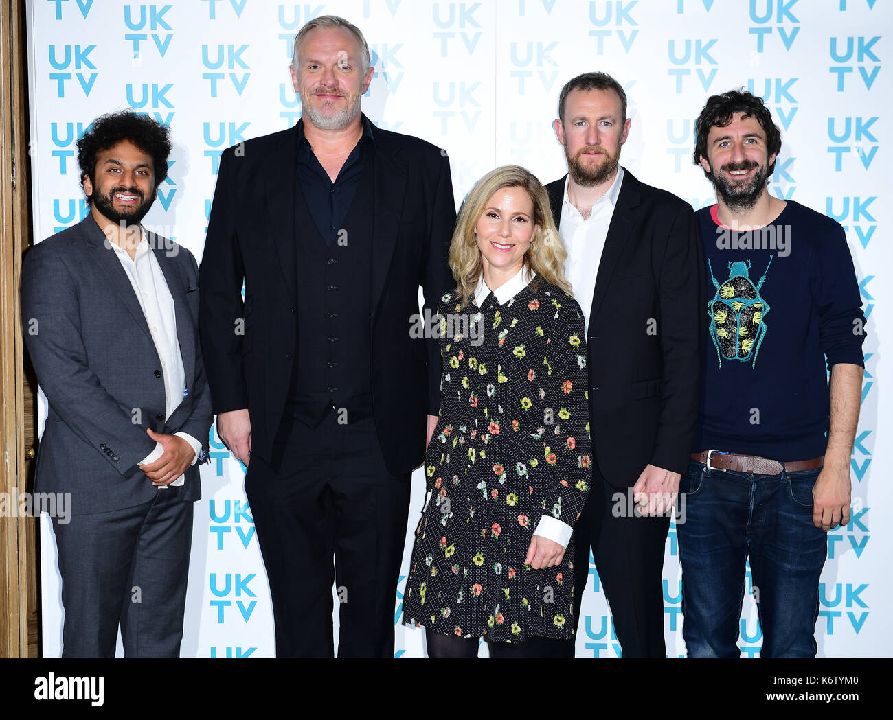 Left to right, Nish Kumar, Greg Davies, Sally Phillips, Alex Horne and ...