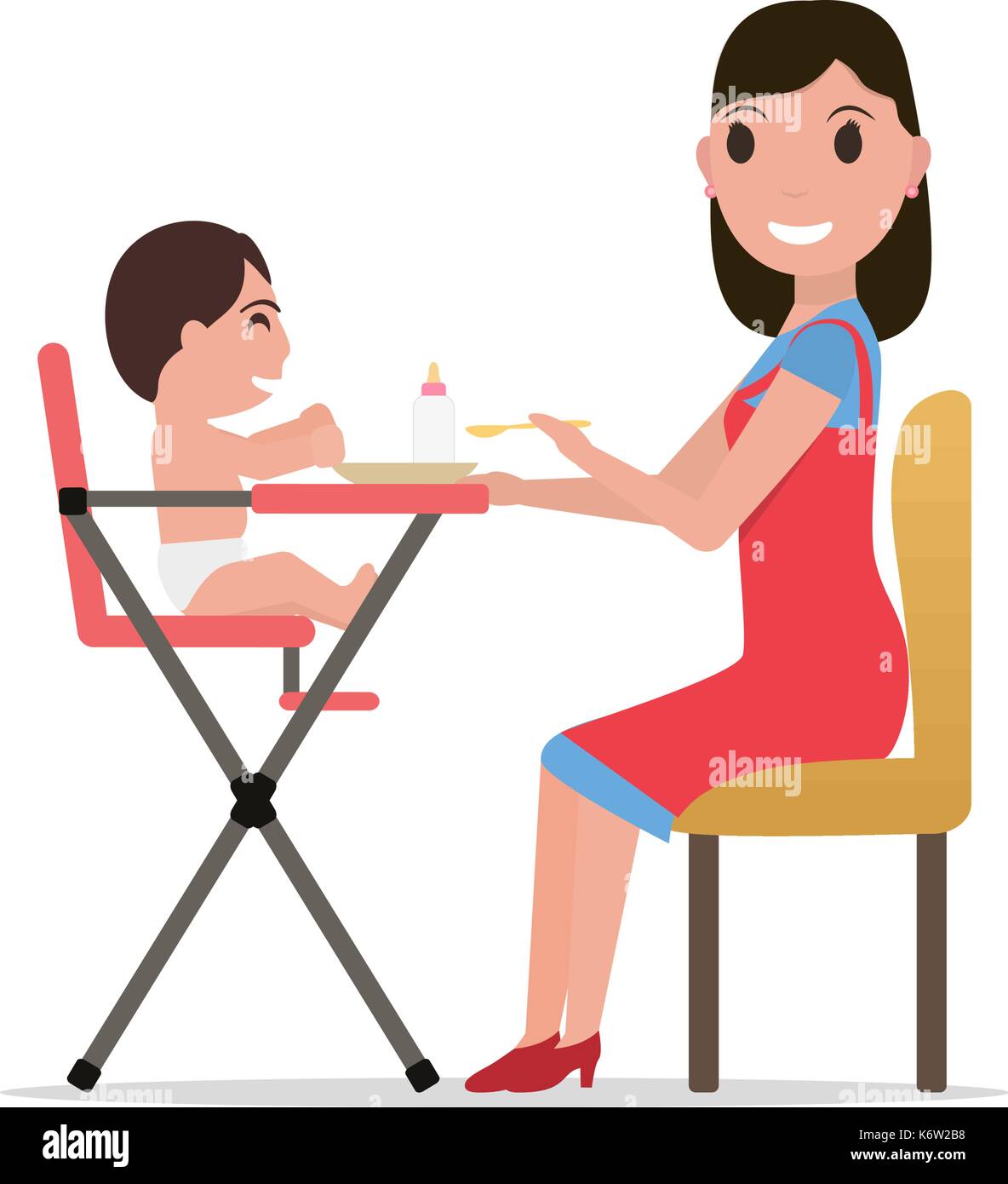 Vector illustration cartoon mother feeding baby Stock Vector Image ...
