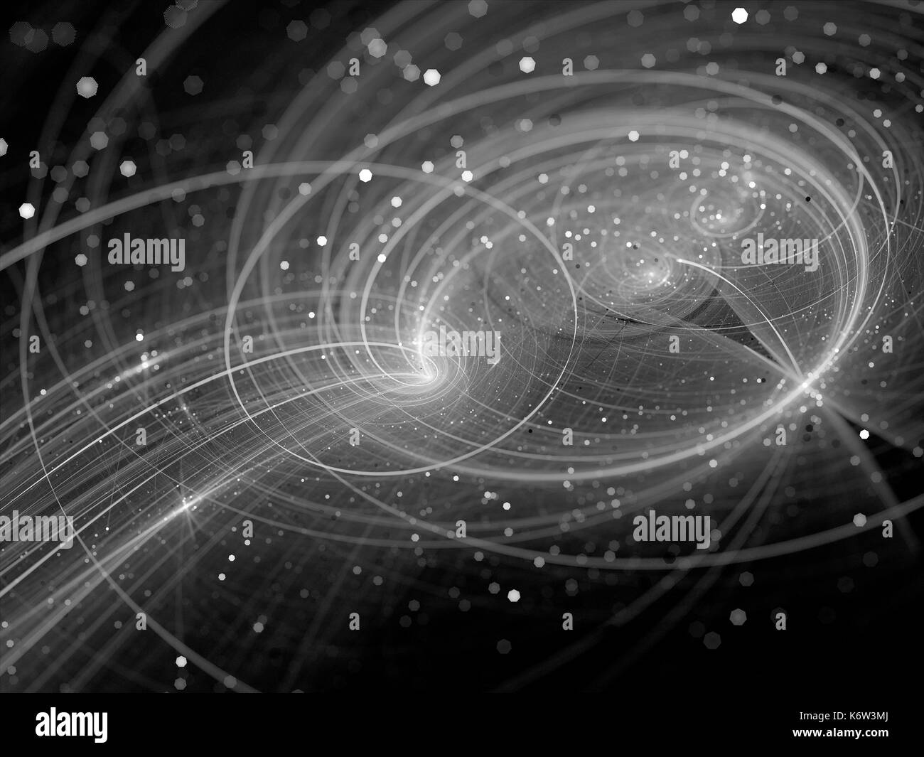 Interstellar trajectories in space texture, black and white, computer ...
