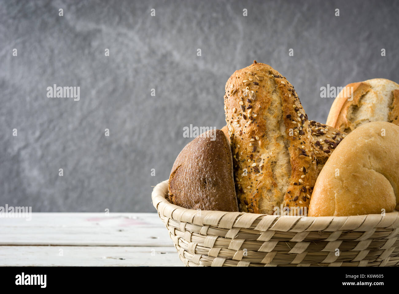 Mixed bread in basket hi-res stock photography and images - Alamy