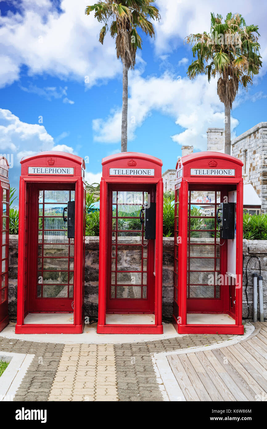Old classic British red phone booths in Bermuda Stock Photo - Alamy