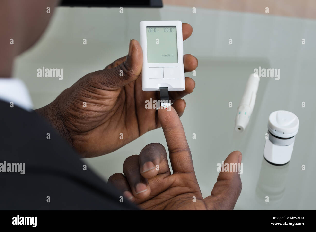 Close-up Of Patient Hands Measuring Glucose Level Blood Test With ...