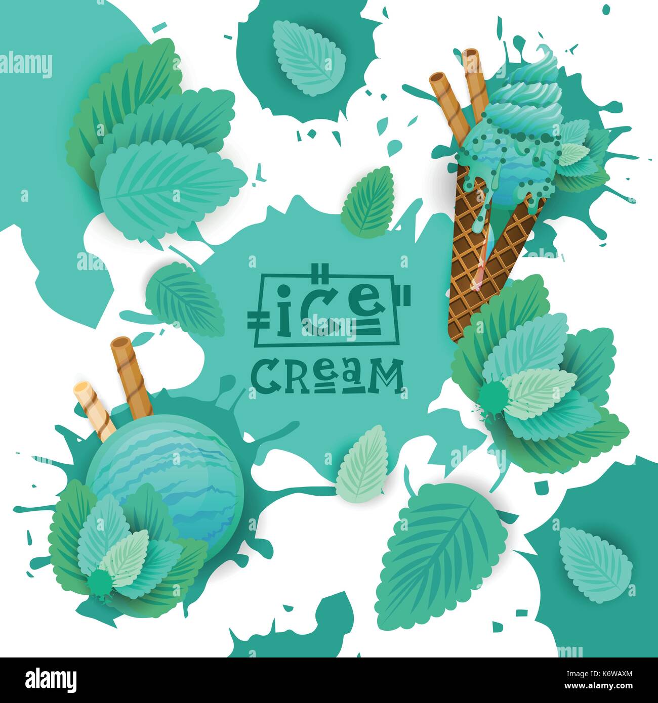 Ice Cream With Mint Taste Dessert Colorful Poster Stock Vector Image ...