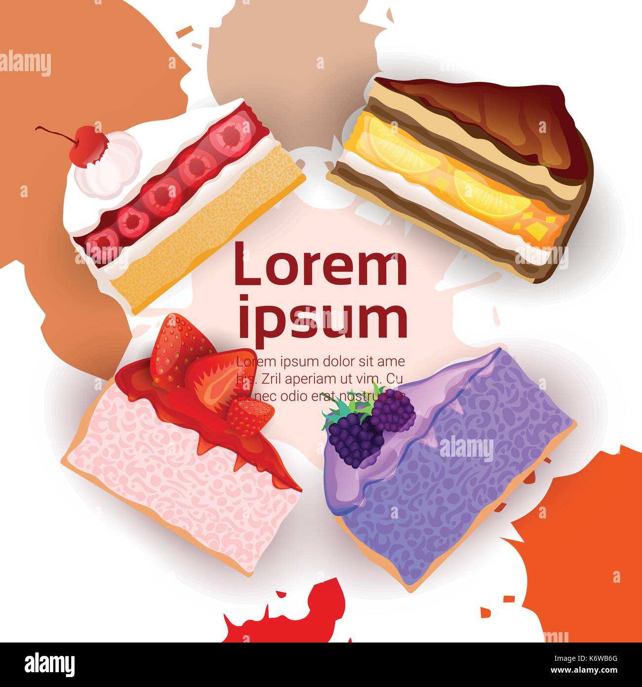 Cakes Set Different Taste Dessert Colorful Poster Stock Vector Image ...