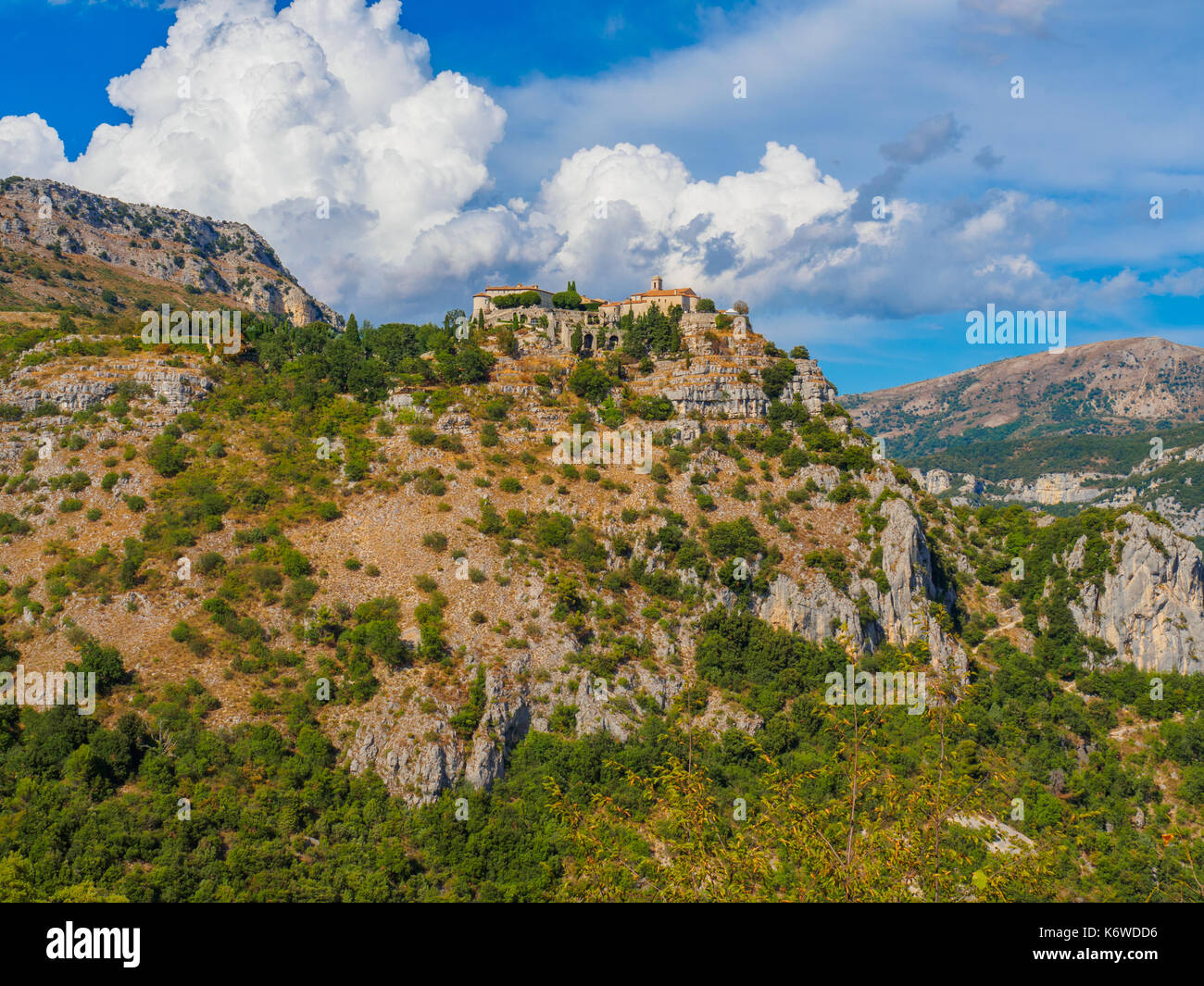The fortified village of Gourdon situated high in the mountains is ...
