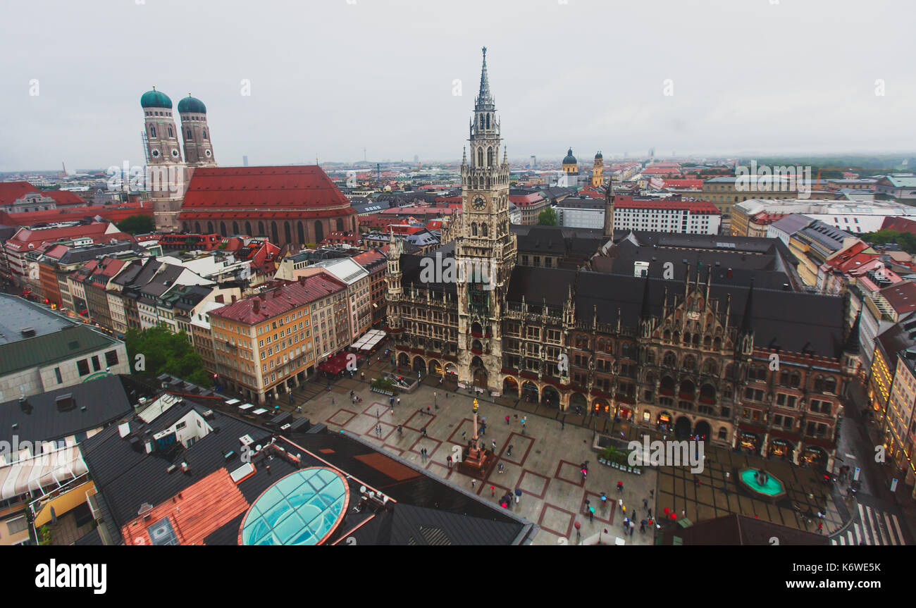 Beautiful super wide-angle sunny aerial view of Munich, Bayern, Bavaria ...