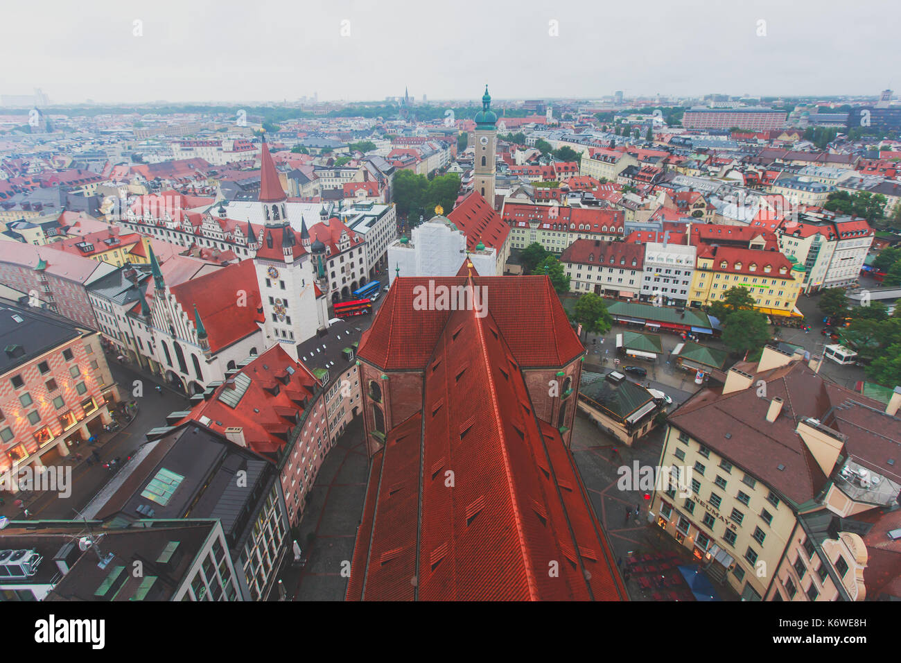 Beautiful super wide-angle sunny aerial view of Munich, Bayern, Bavaria ...
