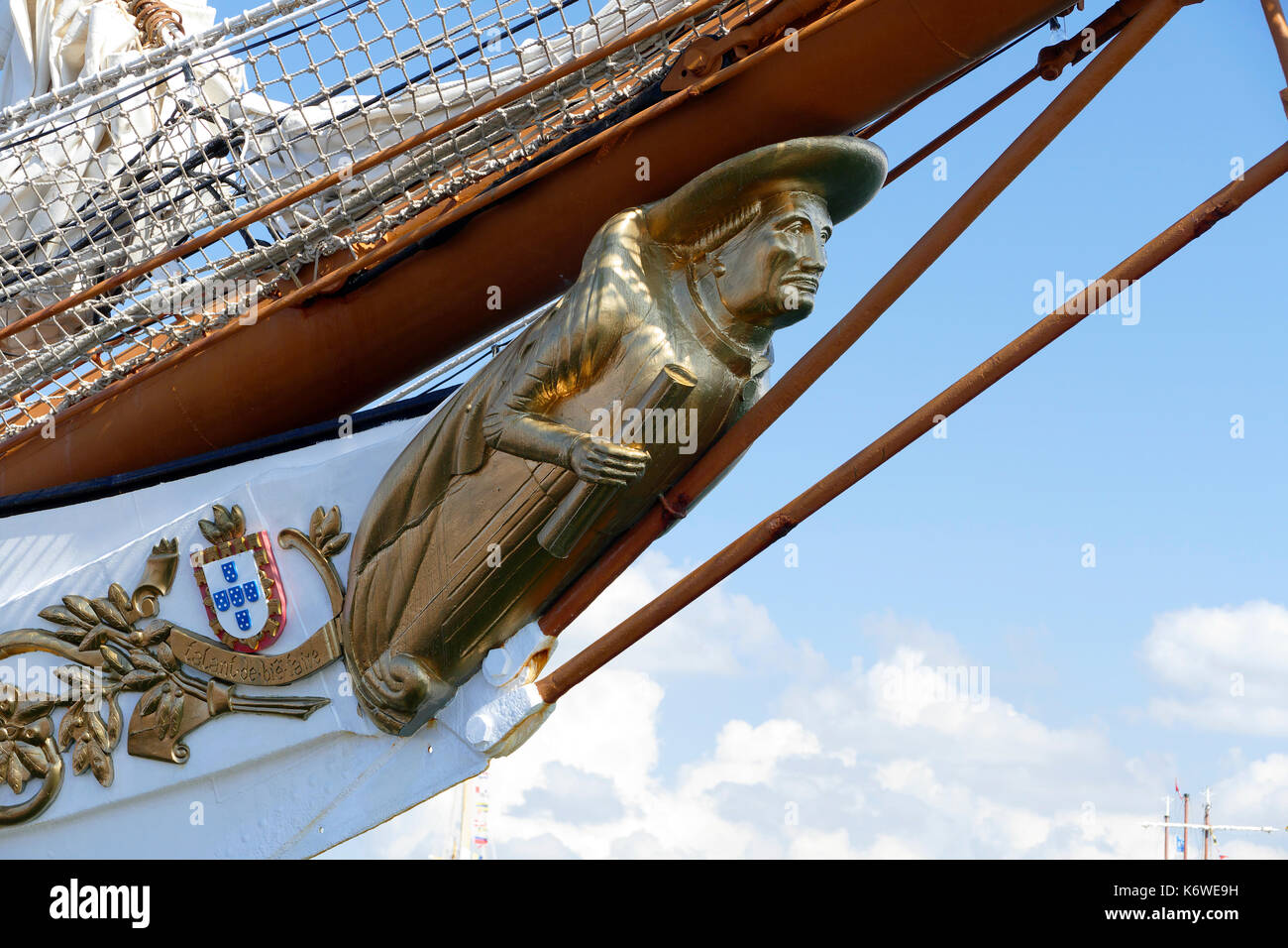 Prow of the tall ship Sagres III, three-masted barque, launched : 1937 ...