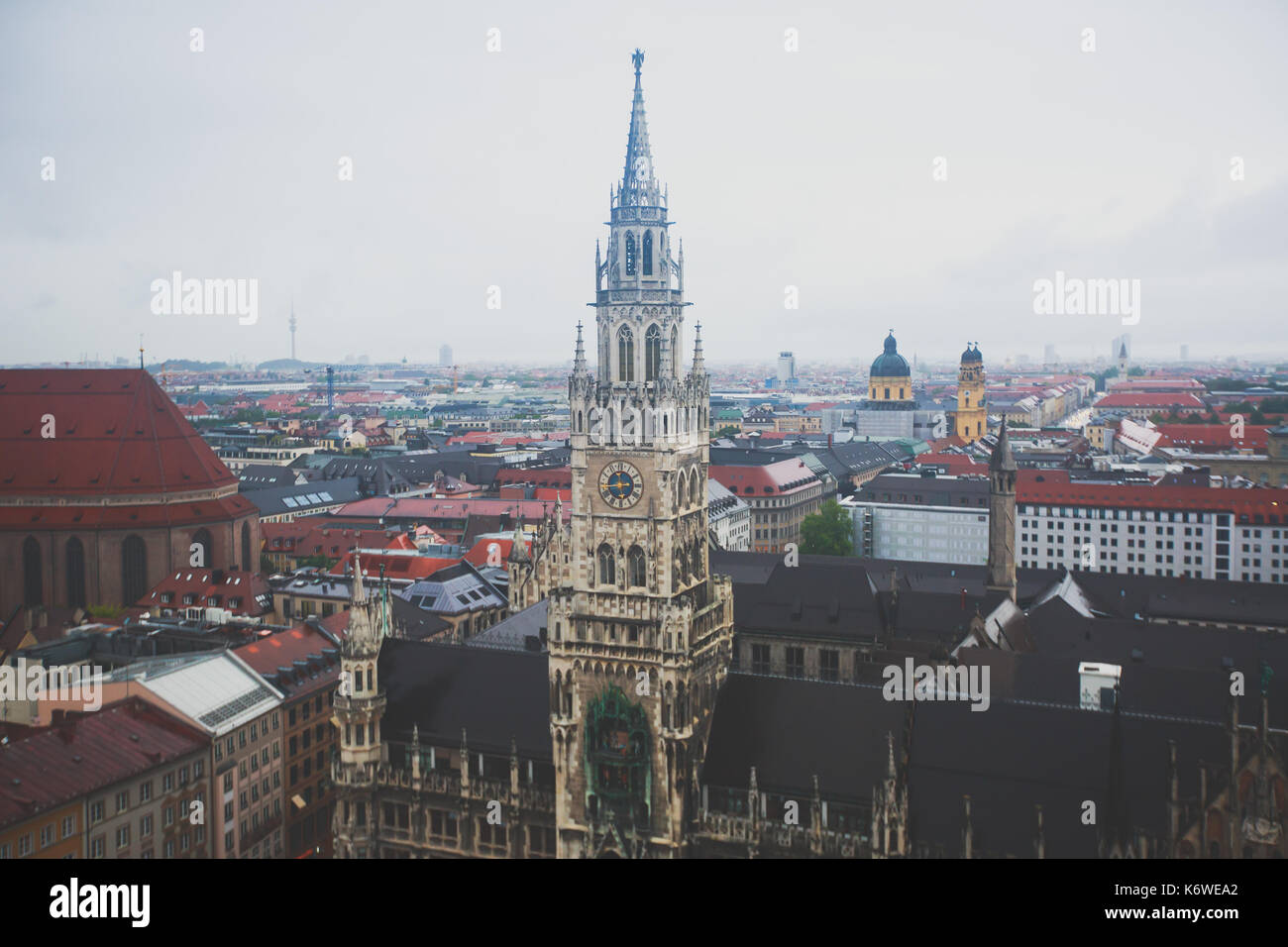Beautiful super wide-angle sunny aerial view of Munich, Bayern, Bavaria ...