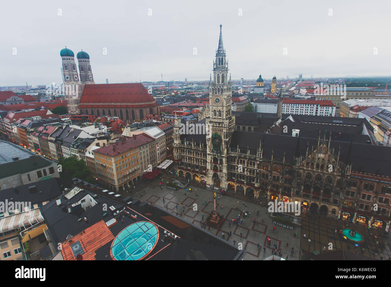 Beautiful super wide-angle sunny aerial view of Munich, Bayern, Bavaria ...