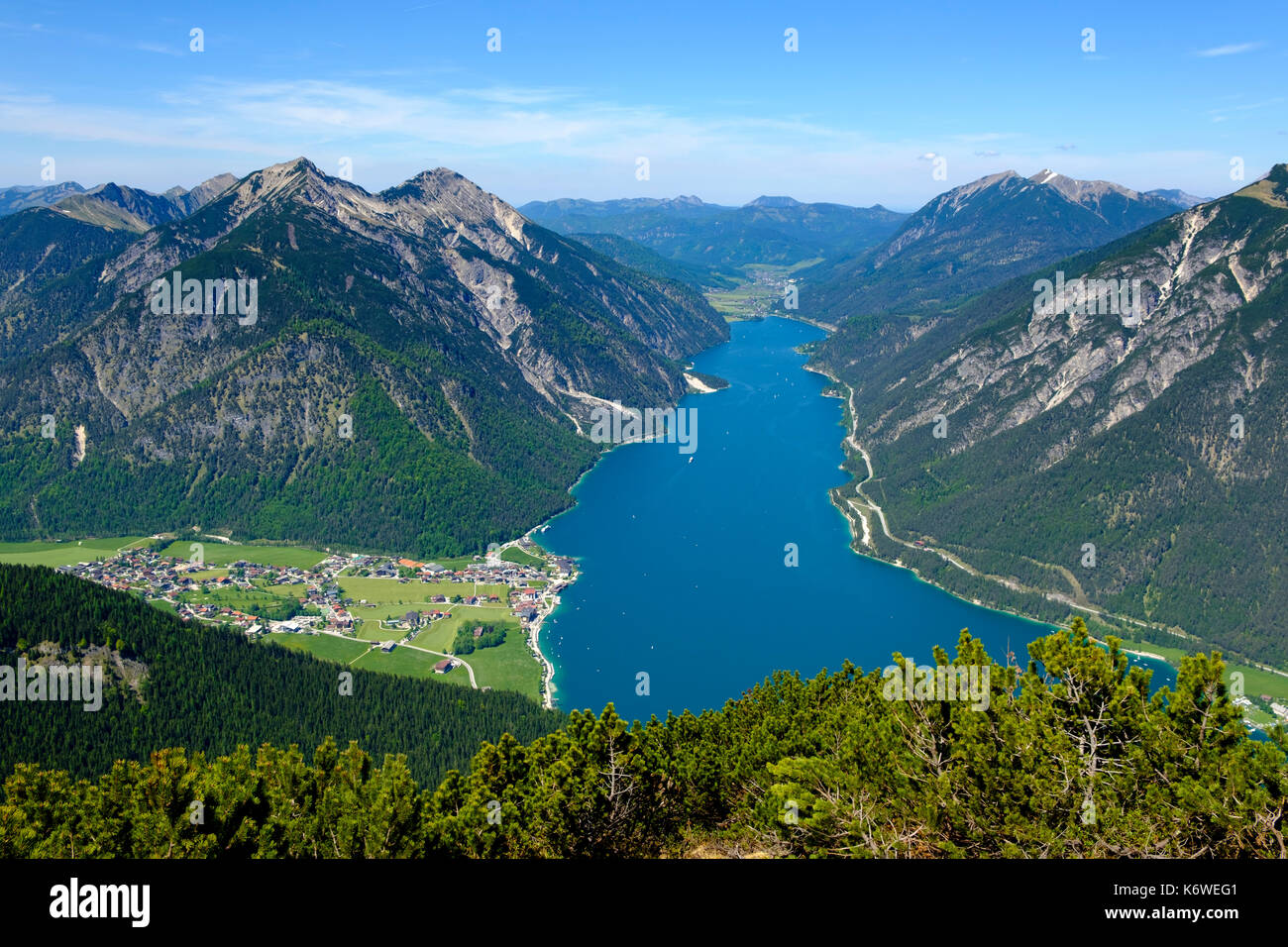 View of Lake Achensee, from the Bärenkopf, mountain landscape, Pertisau ...