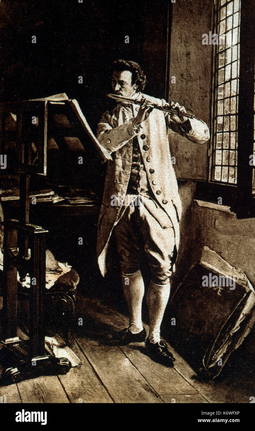 Man playing flute, using music stand. Late 18th Century / Early 19th ...