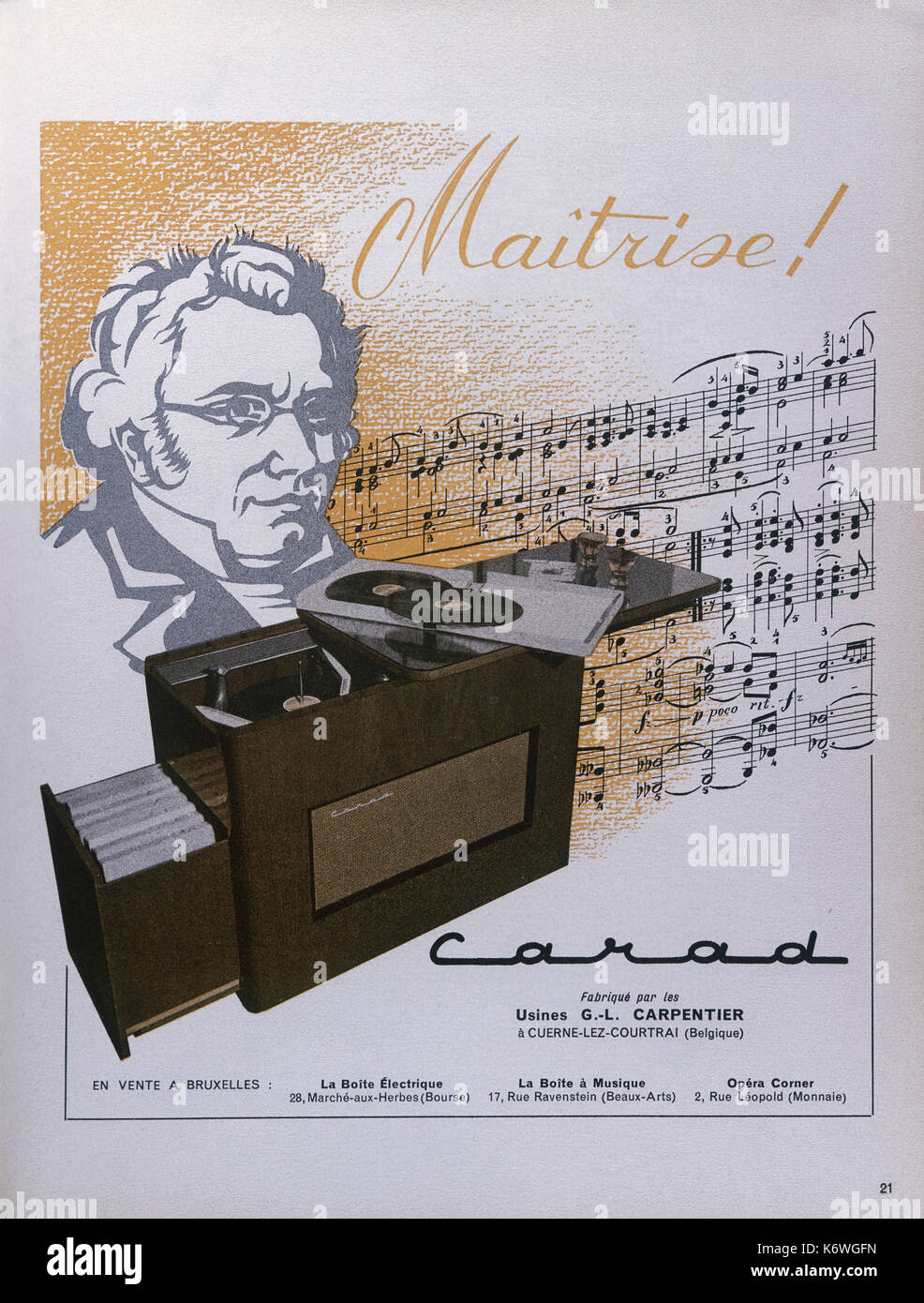 RECORDING - Advert for Record-Player, 1940s on background of Schubert ...
