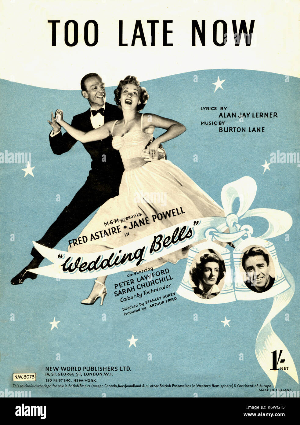 Fred Astaire & Jane Powell dancing on score cover of 'Too Late Now ...