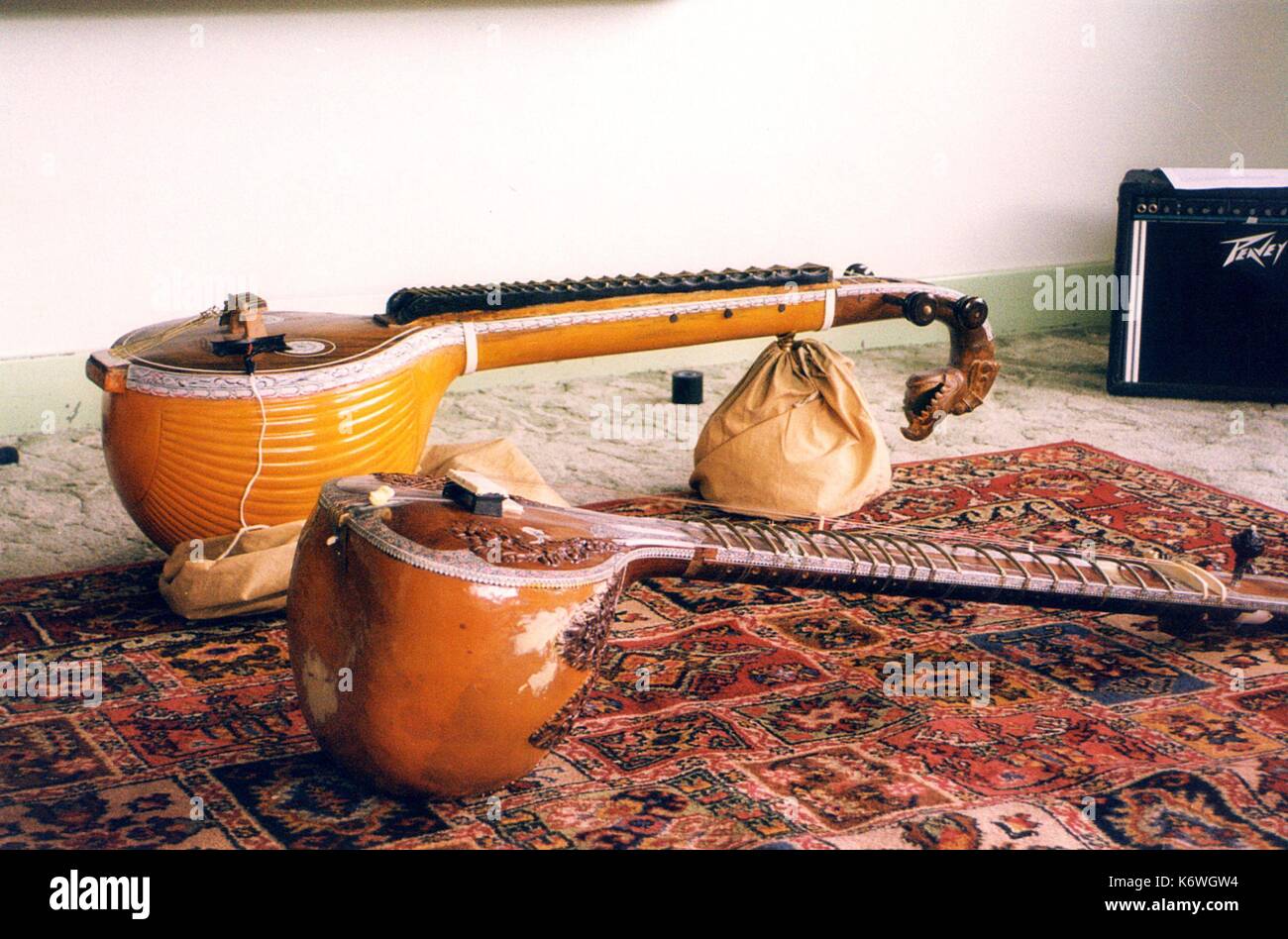 Vina (India)- two vinas in resting position. View from side Stock Photo ...