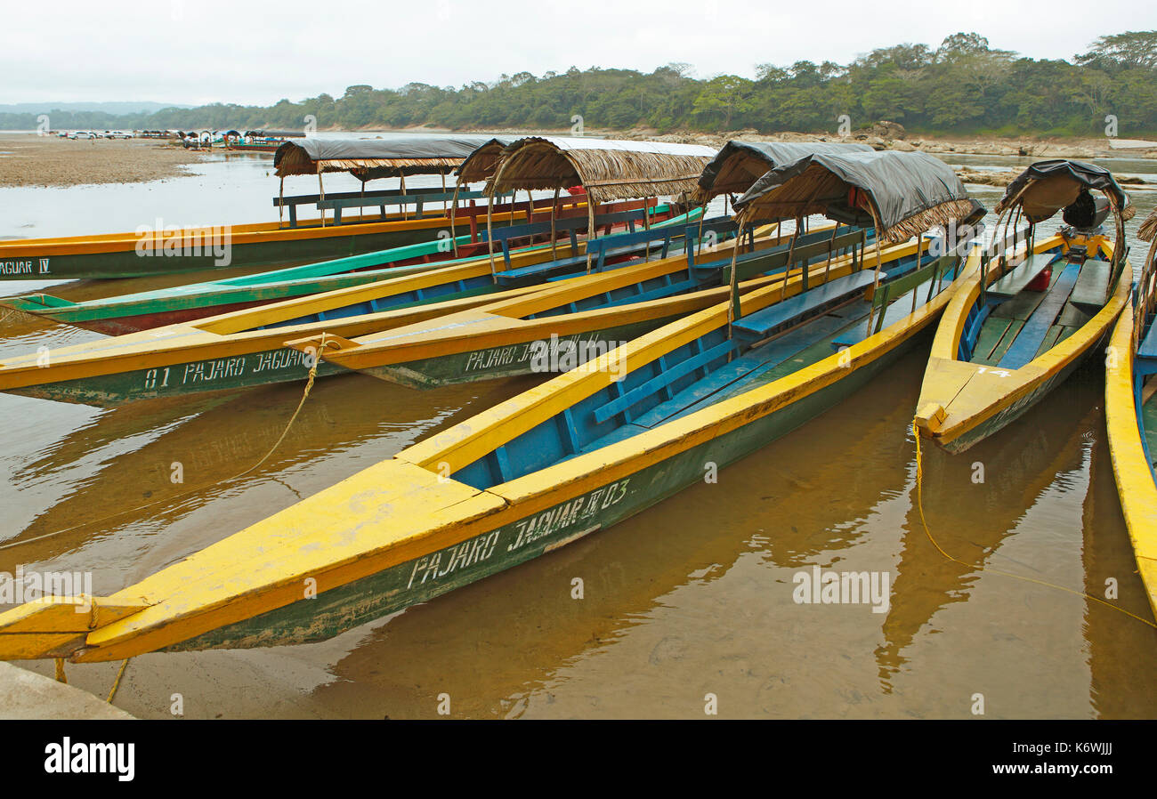 Longboats at the Usumacinta River, Selva Lacandona, State of Chiapas ...