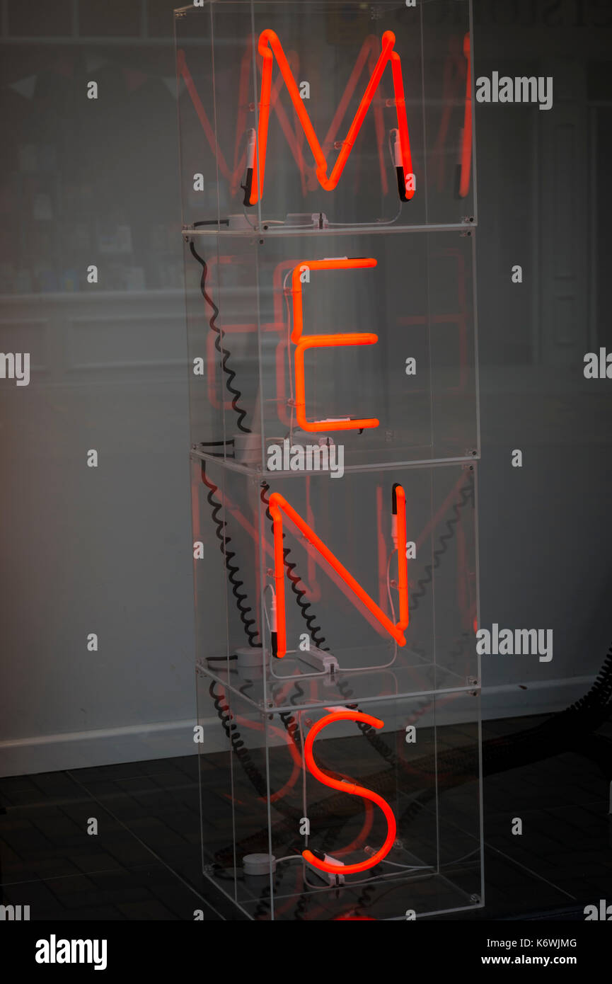 red neon sign in a shop window, 'Mens' Stock Photo - Alamy