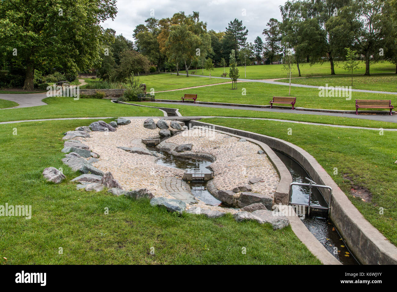 Swadlincote Park Derbyshire water and stone feature. water chanel, rock ...