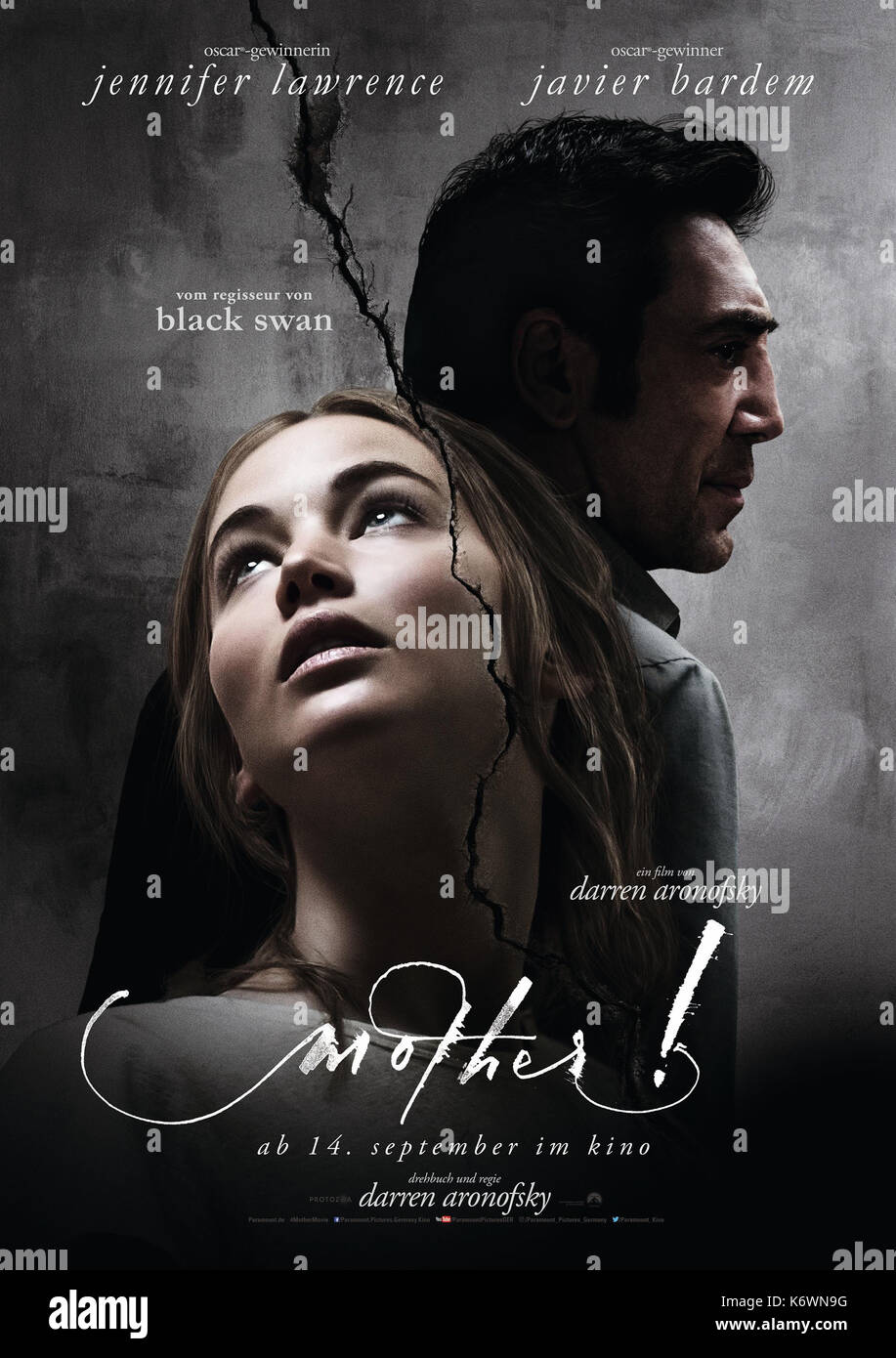 MOTHER!, German poster, from left: Jennifer Lawrence, Javier Bardem ...