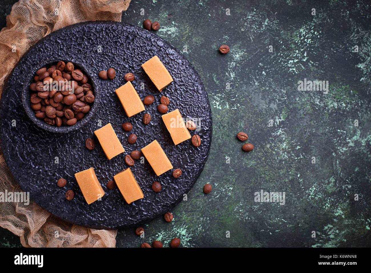Fudge toffee candy with coffee beans Stock Photo - Alamy