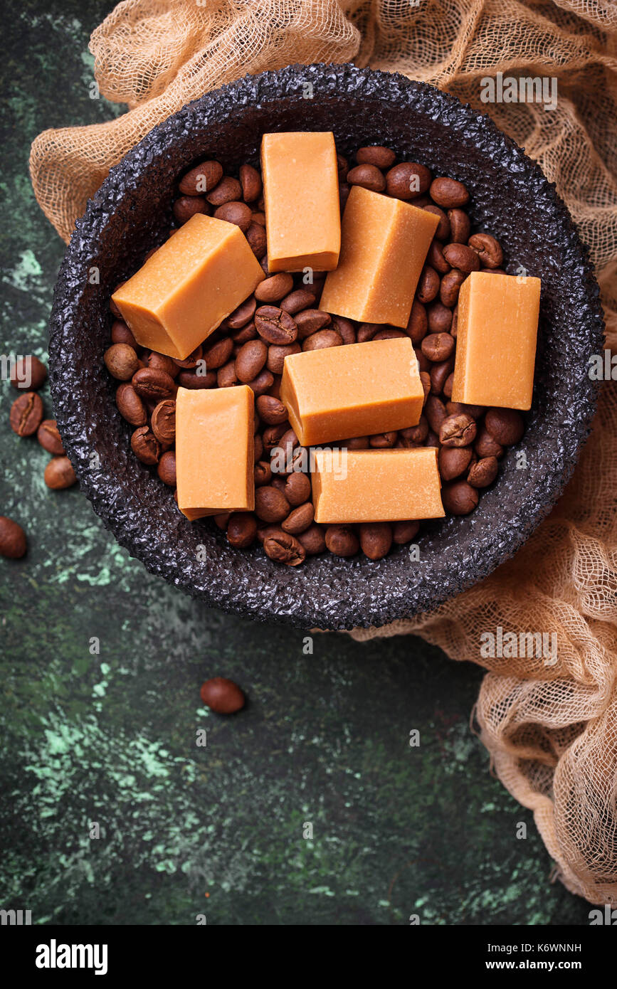 Fudge toffee candy with coffee beans Stock Photo - Alamy
