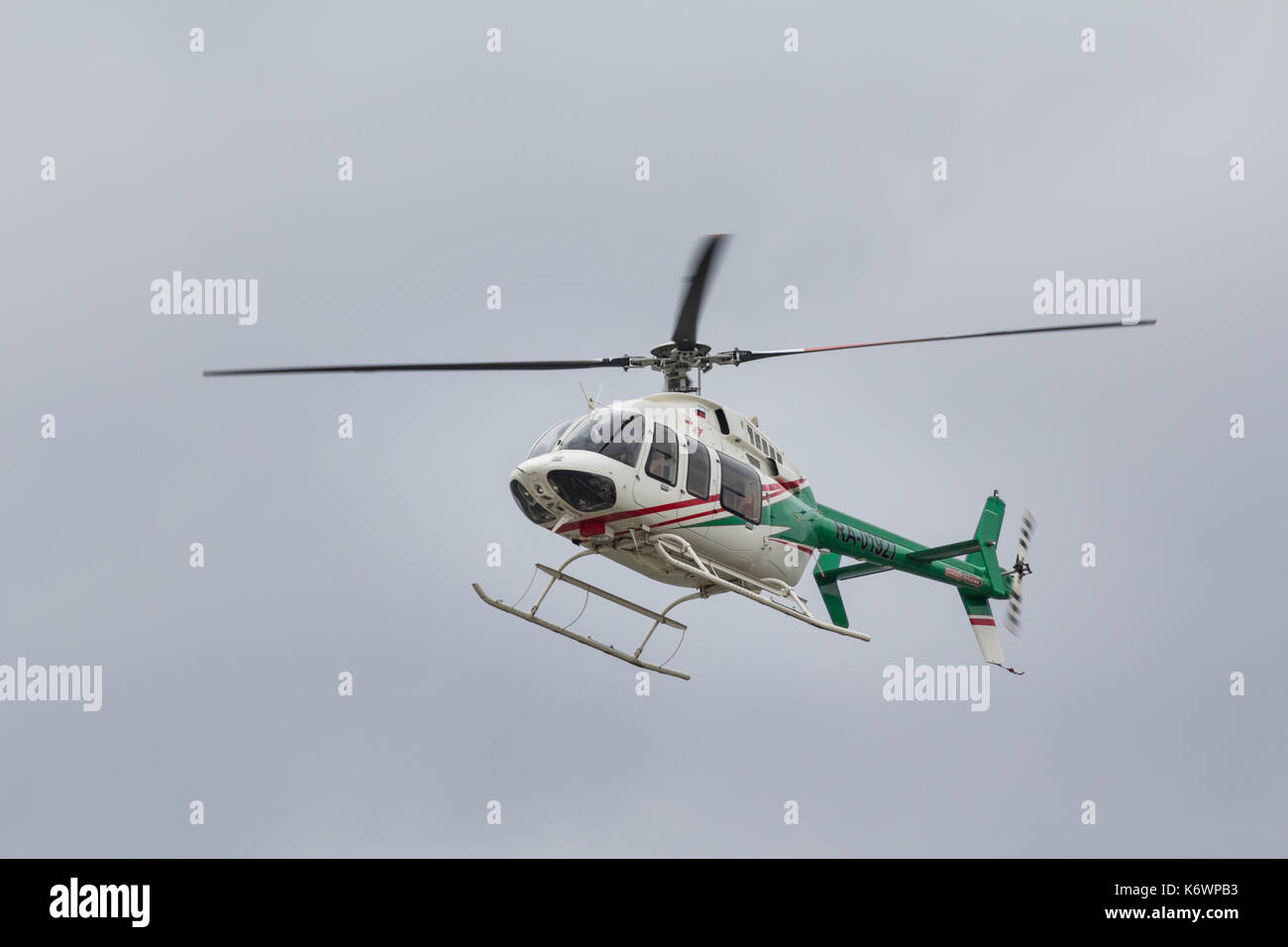 KAZAN, RUSSIA - 9 SEPTEMBER 2017: Small passenger helicopter in flight ...