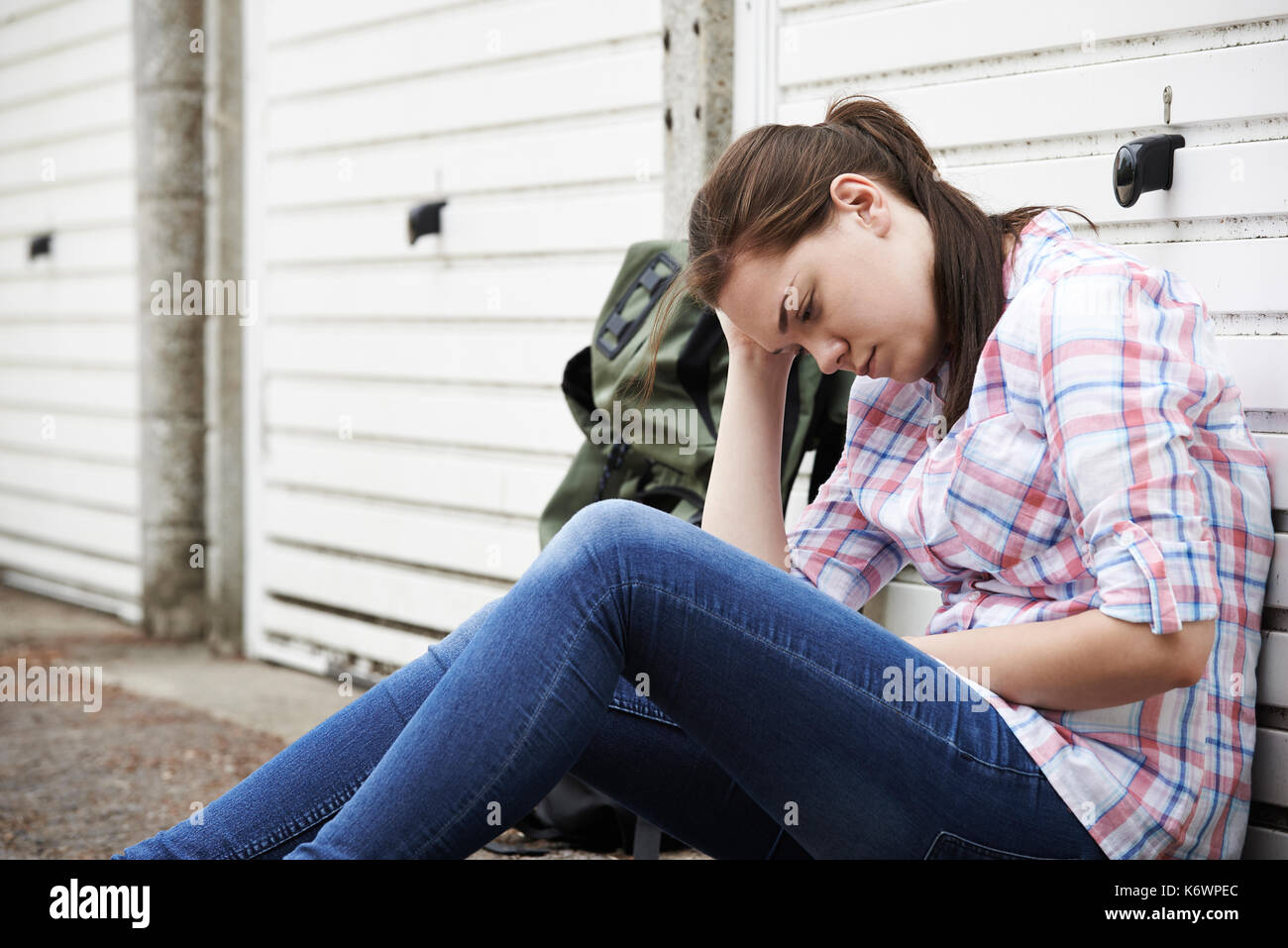 Homeless Teenage Girl On Streets With Rucksack Stock Photo - Alamy