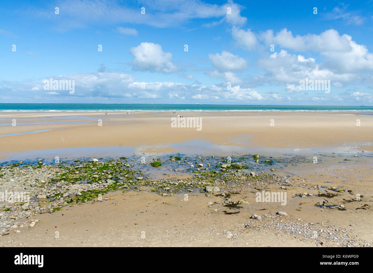 The large sandy beach at the french seaside town of Wissant in the Pas ...
