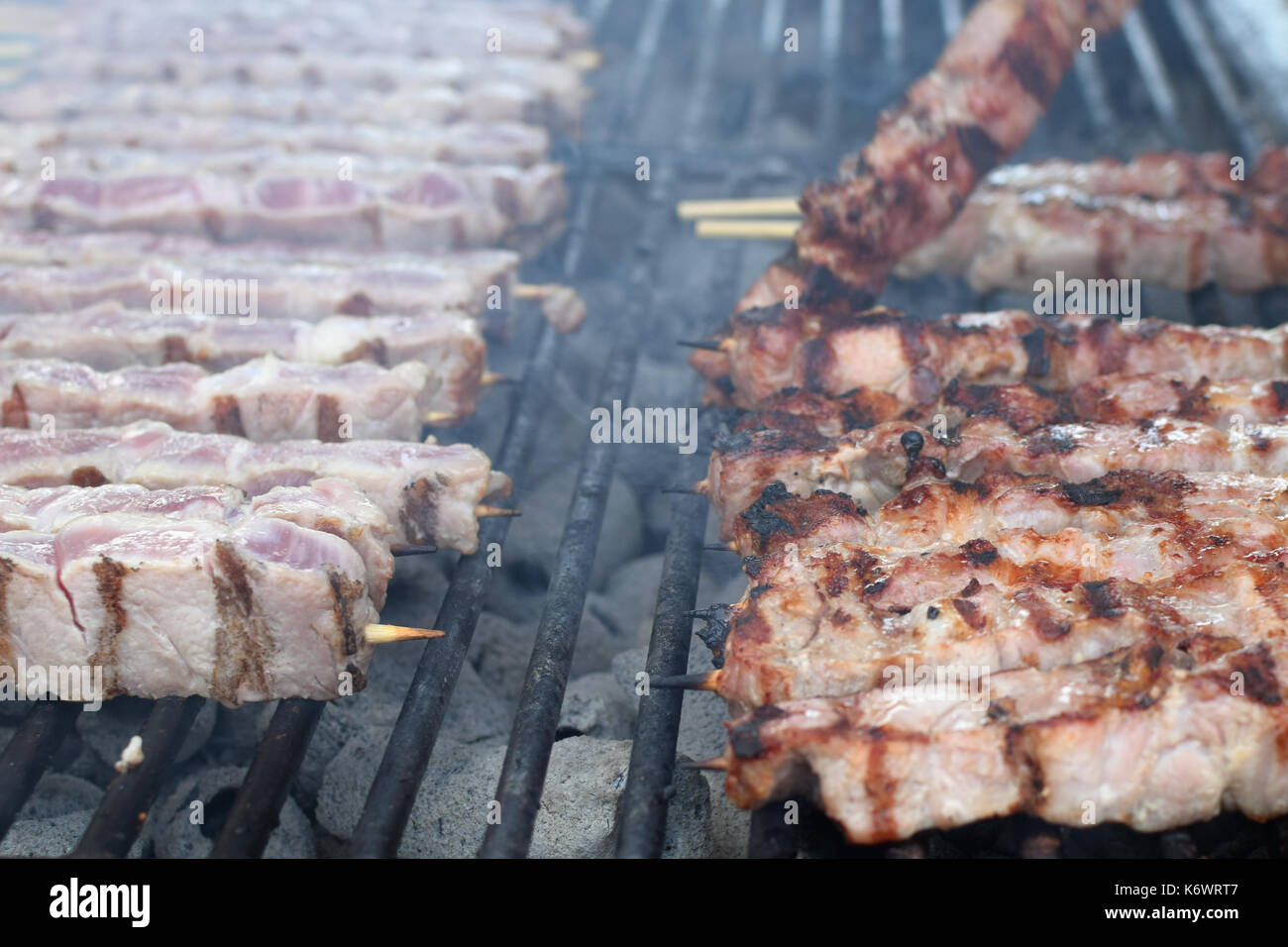 Souvlaki meat skewers on hot grill. Greek food Stock Photo - Alamy