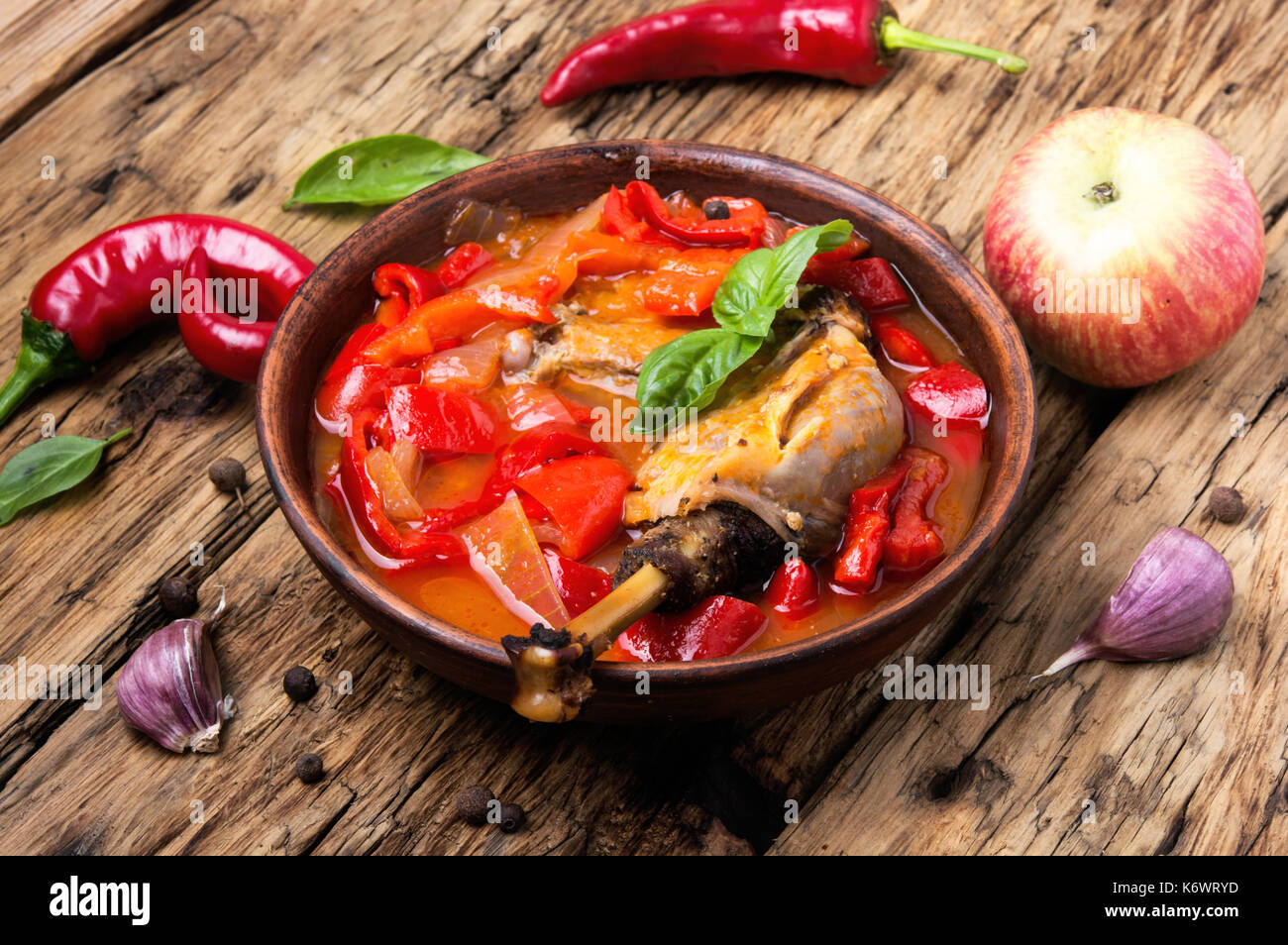lecso national dish of Hungarian cuisine with pepper and meat Stock ...