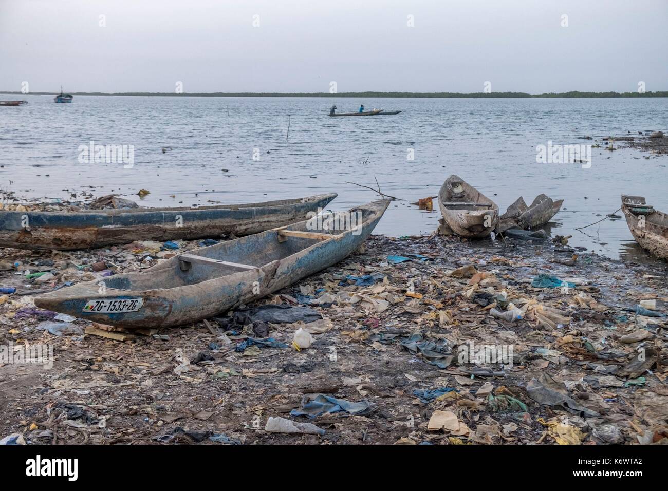 Senegal, Casamance, pollution in the harbour of Ziguenchor Stock Photo ...
