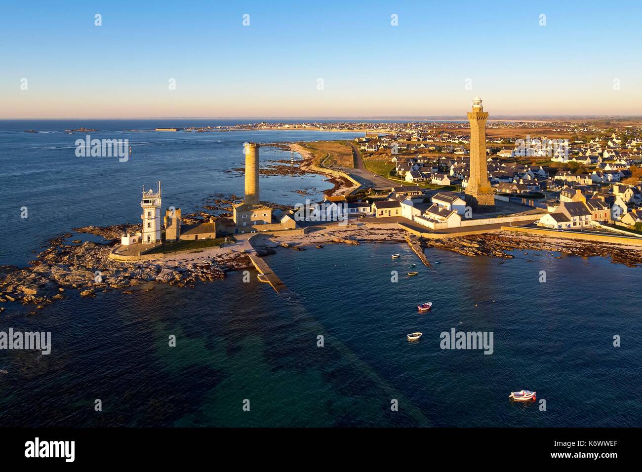 France, Finistere, Penmarch, Pointe de Penmarc'h, St Pierre Harbour, Eckmuhl Lighthouse, former ...