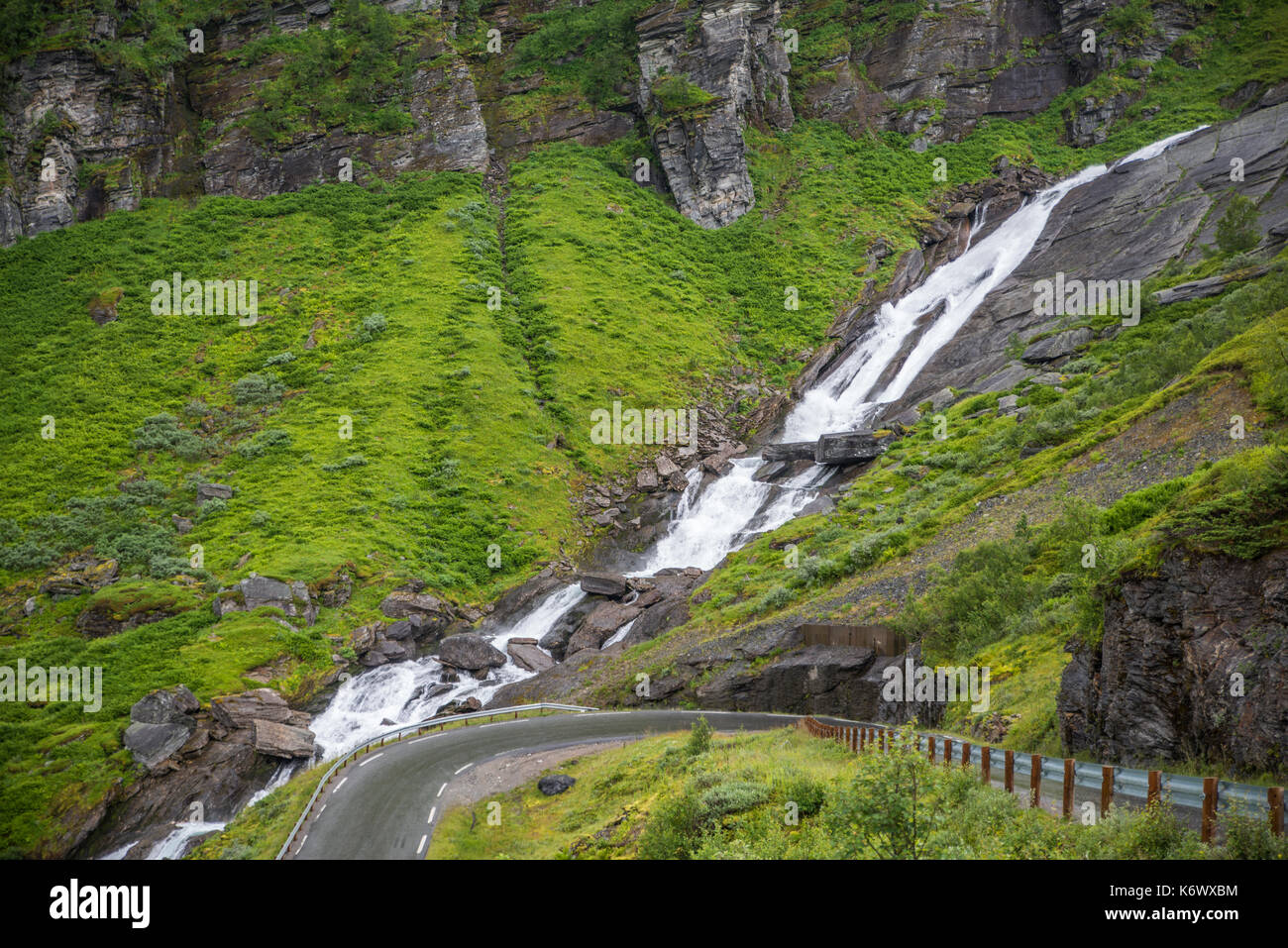 small waterfall in the area of likholefossen waterfall in norway with ...