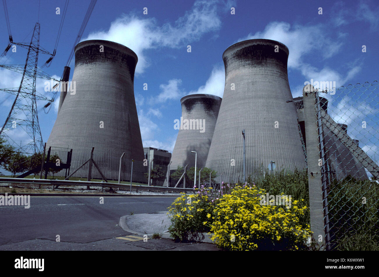 Weatherby Power Station, Yorkshire, showing large towers, environmental ...