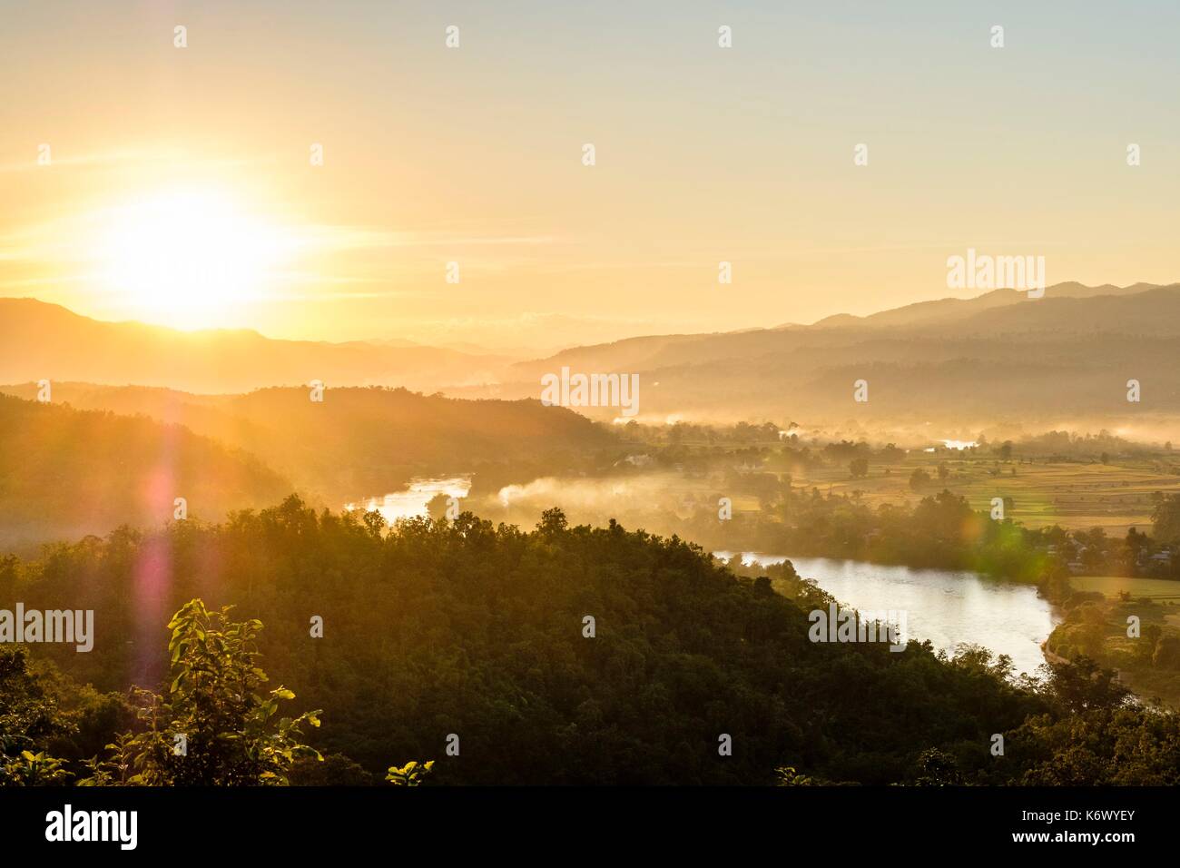 Myanmar (Burma), Shan state, Hsipaw, sunset from the hill of Teing ...