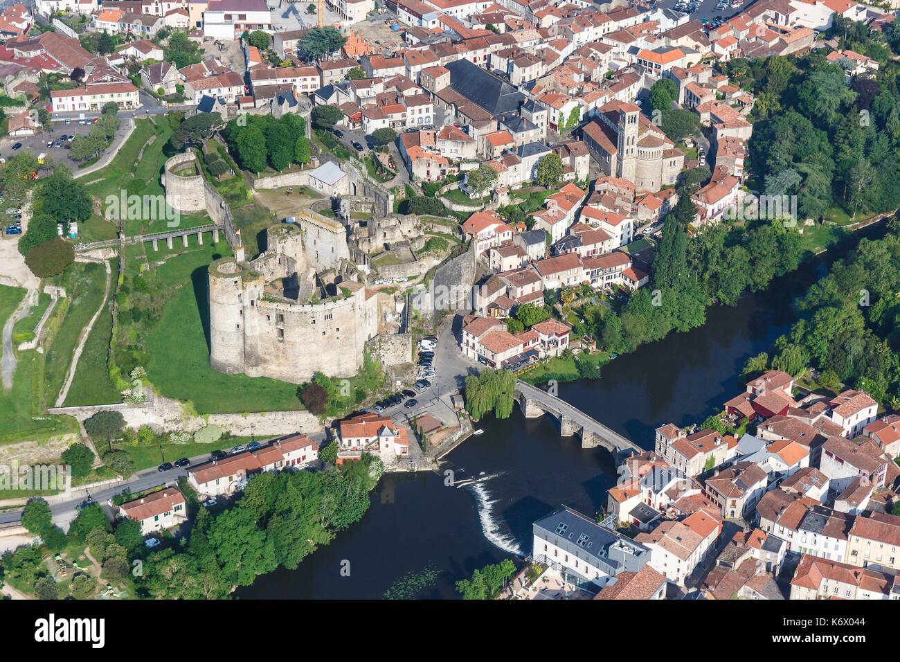 France, Loire Atlantique, Clisson, the castle 13th century (aerial view ...