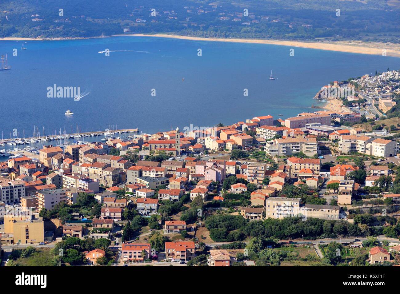 France, Corse du Sud, Propriano, Baracci beach in the background ...