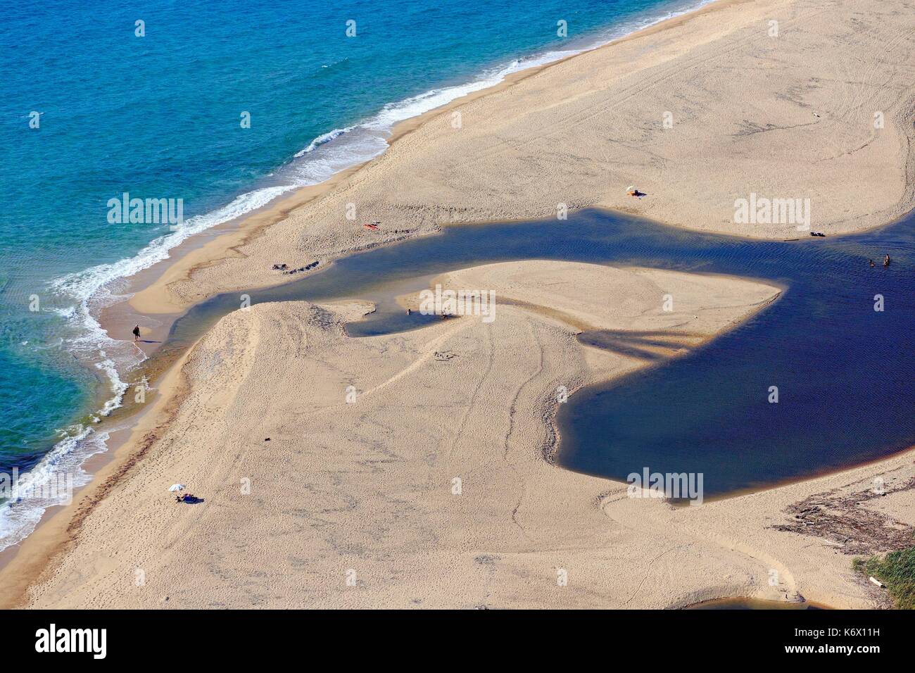 France, Corse du Sud, Propriano, Capu Laurosu beach and the mouth of ...