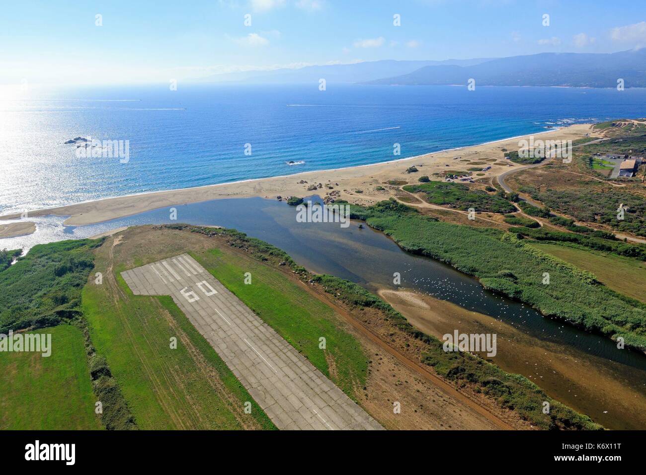 France, Corse du Sud, Propriano, Capu Laurosu beach and the mouth of ...