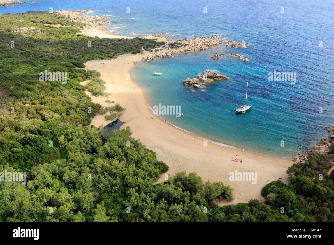 France, Corse du Sud, Sartenais, Sartene, beach of Tivella (aerial view ...