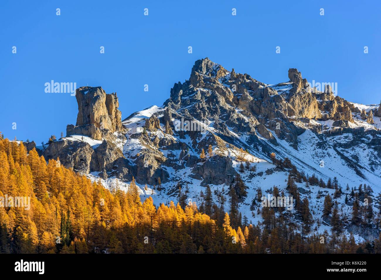 France, Hautes-Alpes, Nevache, panorama from the Echelle pass road that ...