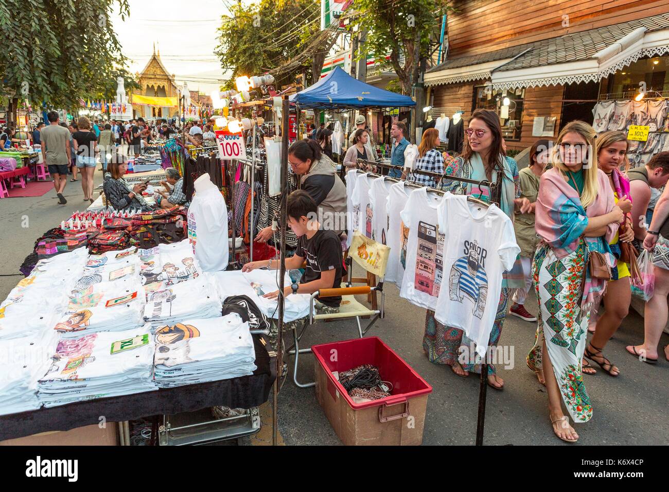 Thailand, Chiang Mai province, Chiang Mai, Sunday night market walking ...